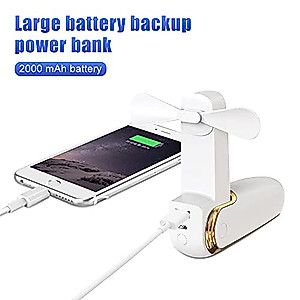 ideapro Pocket Handheld Fan Mini Portable Fan with Lanyard, 2000 mAh USB Rechargeable Mini Fan, Batteries Operated Handheld Fan with 3 Speeds Power Bank Flashlight Function for Home Outdoor Travel