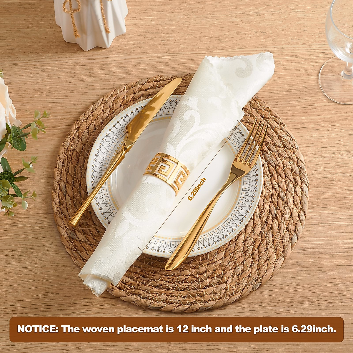 Round Woven Placemats Set of 10, 12" Boho Rattan Placemats Natural Hand-Woven Water Hyacinth Placemats, Farmhouse Weave Place Mats, Rustic Braided Wicker Table Mats for Dining Table,Home,Wedding