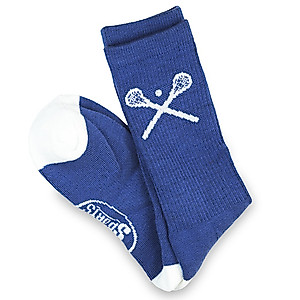 ChalkTalkSPORTS Athletic Half Cushioned Lacrosse Crew Socks | Mid Calf | Crossed LAX Sticks | Blue
