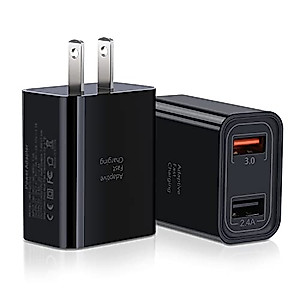Pofesun 2Pack 30W Fast Charger 3.0 Dual USB Wall Charger, QC 3.0 Charging Block Fast Charging Power Adapter Compatible for Galaxy S21 S20 S10 S9 S8 Note 10 9 iPhone iPad LG Pixel Tablets-Black