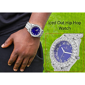 Charles Raymond Hip Hop iced Out Blinged Men's New Diamond Rhinestones on Trim Coloful Watch Dial - ST10327DX Color (Royal Blue Silver)