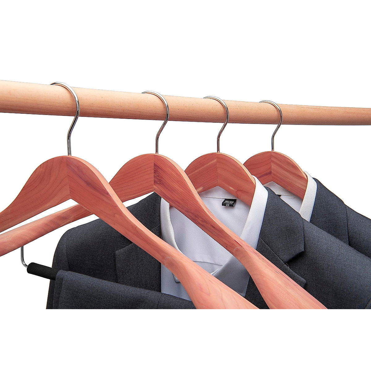 8 Pack Unfinished American Red Cedar Wooden Coat Suit Hangers with Extra Wide Shoulder, Wooden Jacket Clothes Hanger with Non Slip Black Padded Pant Bar- 360°Flexible Hook, Natural- HL03C2
