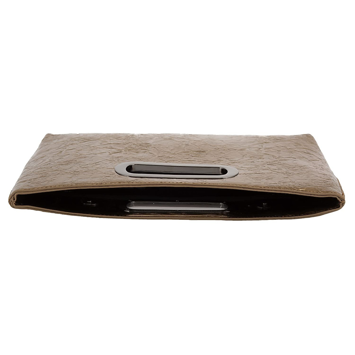 Crushed Metallic Top Handle Clutch, Bronze
