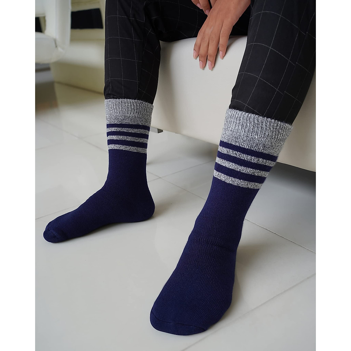 RATIVE Cold Weather Thick Heat Trapping Insulated Thermal Boots Socks Pack Warm Winter Long Crew for Men Women (12-14,2 pairs/black+grey+navy)