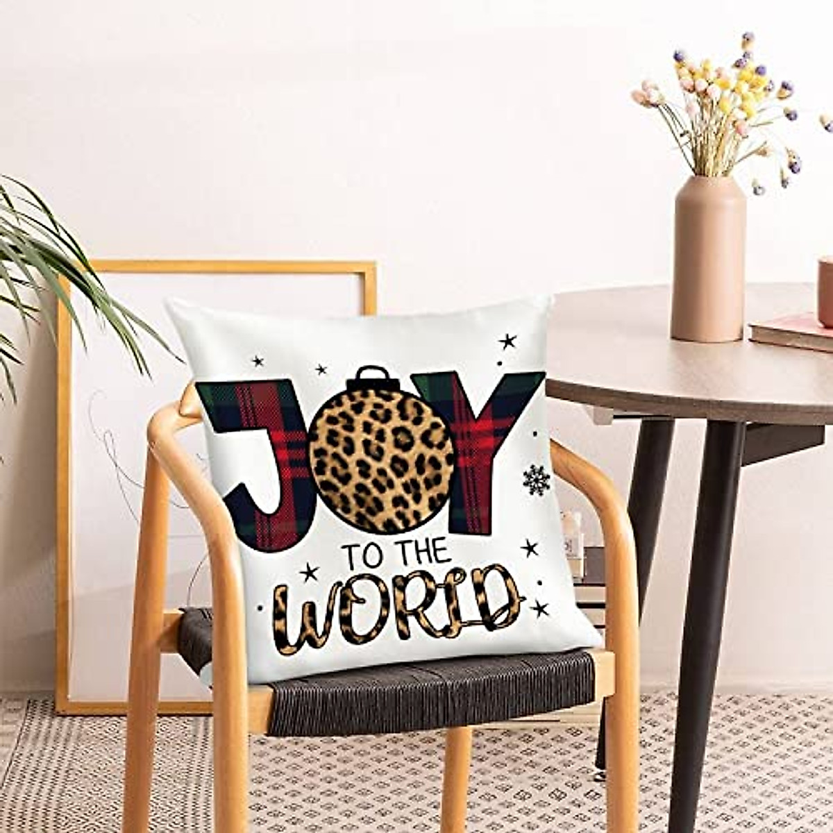 Joy to The World Decorative Throw Pillows for Couch 18x18 Winter Snowman Snowflakes Modern Cooling Silk Pillow Shams for Sofa Bedroom Car Couch Zippered Thanksgiving Gifts