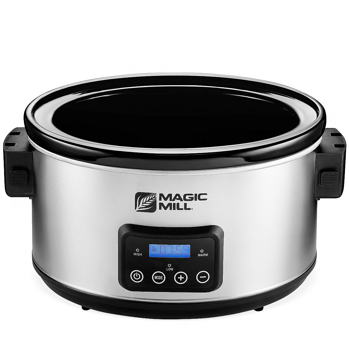 Magic Mill 8.5 Quart Extra Large Programmable Slow Cooker with Digital Adjustable 20 Hour Timer, 3 Cooking Settings, Brushed Stainless Steel, With Intelligent Lid Lock