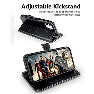 OCASE iPhone 11 Cellular Phone Case, PU Leather Flip Case with Card Holder, Magnetic Closure, TPU Shockproof Interior for 6.1 Inch iPhone 11 (Black)