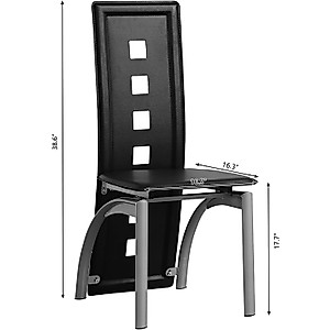 Kootlena 5 Piece Black Modern Glass Dining Table Set for 4, 43" x 27.6" x 28.9" Rectangular Tempered Glass Table with 4 PVC Leather Chairs