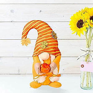 Sunflower Gnome 2Pcs Summer Fall Harvest Plush Gnomes Thanksgiving Decorative Doll Orange Maple Leaf Pumpkin Pine Cone Garden Decoration Home Farmhouse Kitchen Decor Bee Shelf Tiered Tray Ornaments