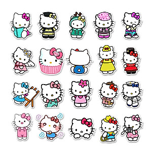 Fcelery Hello Kitty Stickers 50 PCS White Theme Kawaii Cat Stickers Cute Cartoon Characters Sticker for Kids Teens Adults Waterproof Vinyl Decals for Water Bottle Laptop Luggage