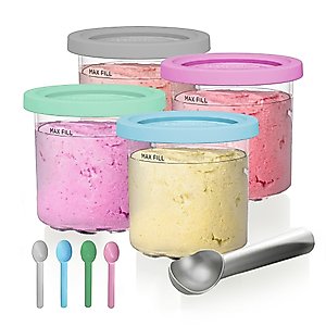 Creami Pints and Lids for Ninja - 4 Pack, 16 oz Cups Compatible with NC299AMZ & NC300s Series Ice Cream Maker Machine, Smoothie Pot Creamy Containers Cups Jars Tubs Canisters Set, Creamer Accessories