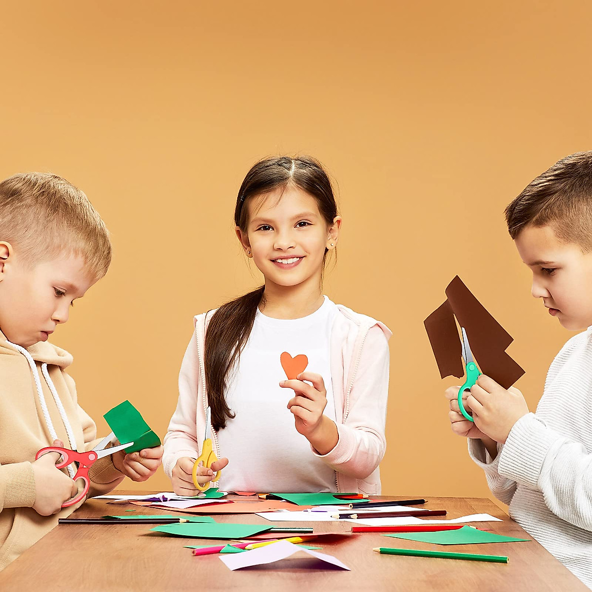 Lanties 96 Pcs Kids Scissors Bulk Student Stainless Steel Scissors Safety Blunt Tip Scissors for Craft School Home Classrooms Supplies (Red, Green, Yellow)