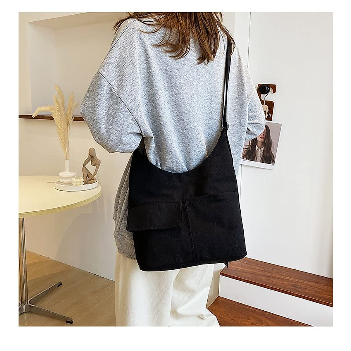 Crossbody Bags for Women Canvas Tote Bag Large Hobo Bag with Multiple Pockets Handbags Adjustable Messenger Shoulder Bag