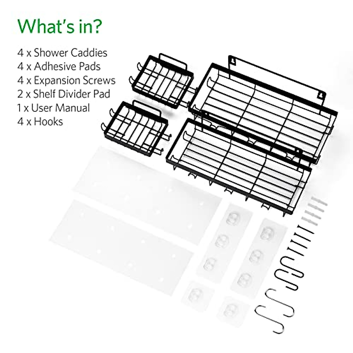 Shower Caddy | Bathroom Shelf, 4 Pack Adhesive Shower Shelf, Shower Rack with 4 Hooks,SUS304 Rustproof | No Drilling Traceless Adhesive Shower Organizer, for Shower & Kitchen(Frosted Black)