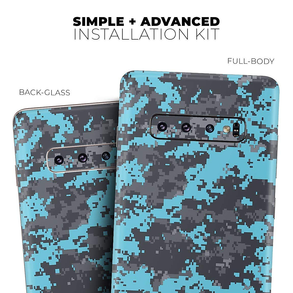 DesignSkinz Bright Turquoise and Gray Digital Camouflage Protective Vinyl Decal Wrap Skin Cover Compatible with The Samsung Galaxy S20 (Screen Trim & Back Glass Skin)