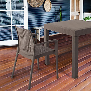 DIMAR GARDEN 4 Piece Patio Dinning Chairs Set, Outdoor Resin Dining Chairs with High Back, Deck Chairs with Armrest, Flax Gray