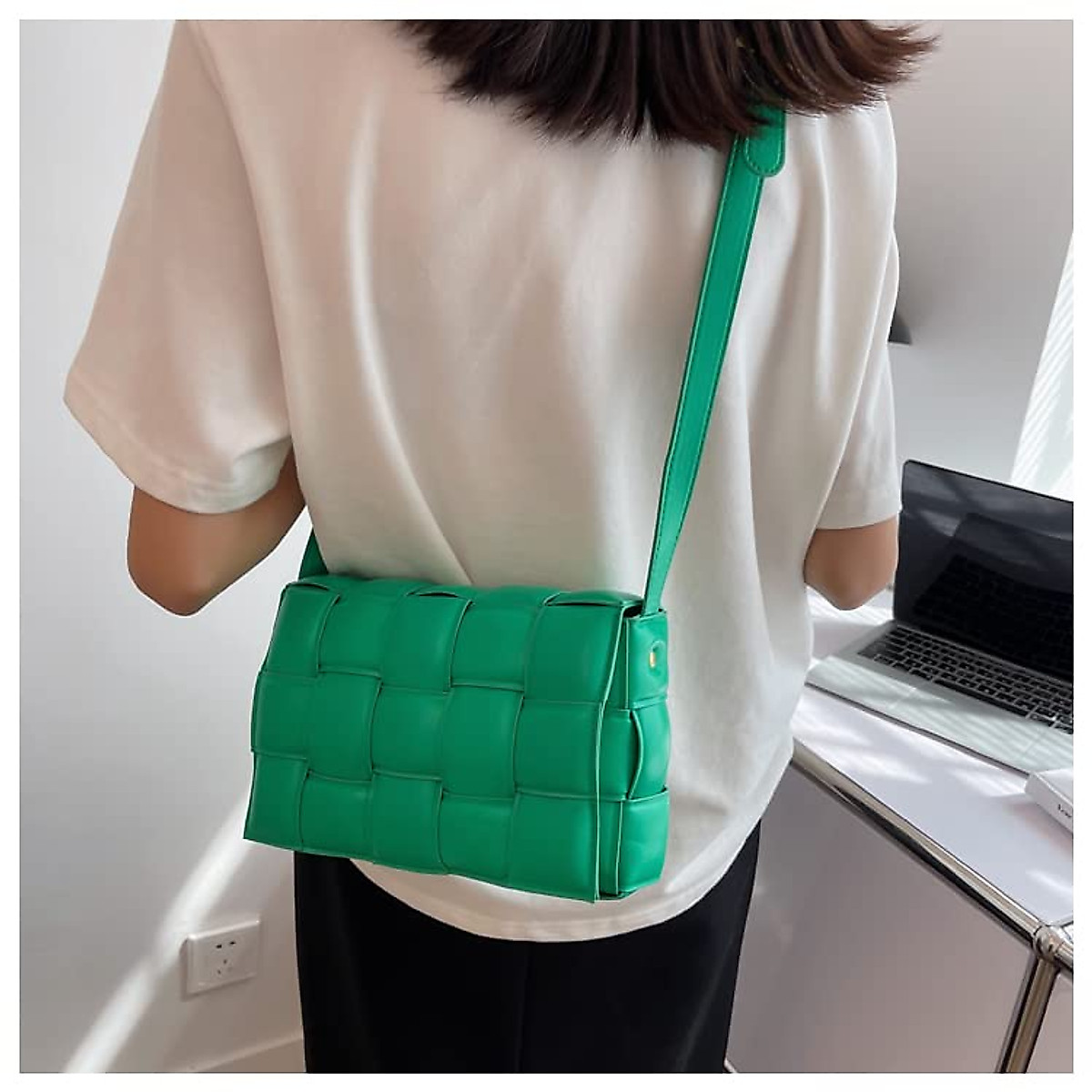 JBB Women Woven Padded Cassette Crossbody Bags Purse Shoulder Handbags Small Square Bag Designer Handbag Clutch Green
