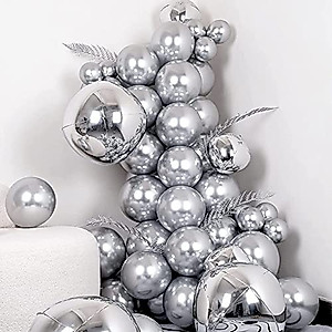 Henviro Silver Balloons Garland Kit - 100 Pcs 5/10/12/18 Inch Metallic Silver Balloons Garland Kit As Party Decorations for Birthday/Bachelorette/Graduation/Valentines Day/Baby Shower/Wedding