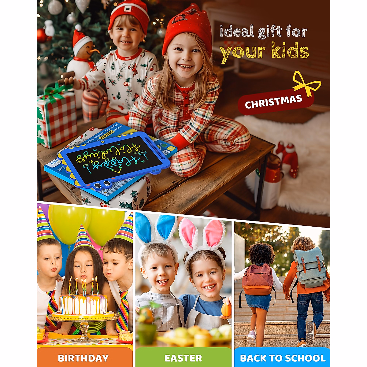 LCD Writing Tablet for Kids, Colorful Toddler Toys Doodle Board, Drawing Tablet, Reusable Electronic Pads Educational and Learning Toy Gift for 3-8 Years Old Boys and Girls