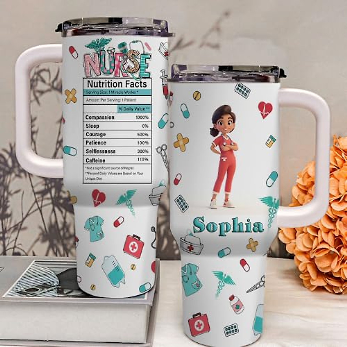 Personalized Nurse Tumbler 40oz -nurse medical space planner-Custom Name Insulated Travel Mug with Handle & Straw, Gift for Nurses, Medical Workers, Appreciation, Mother's Day XcxfYL