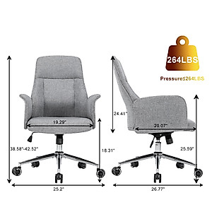 Luckyear Home Office Chair Desk Chair, Ergonomic Computer Chair Modern Linen Fabric Adjustable Height Task Chair with Rocking Backrest, Swivel Executive Chair for Home Office, Gray