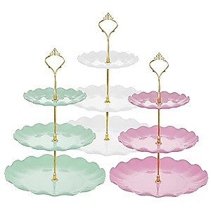 3 Pcs 3-Tier Cupcake Stand Fruit Plate Cakes Stand Tower for Halloween Wedding Home Birthday Tea Party Serving Platter (B-Round)