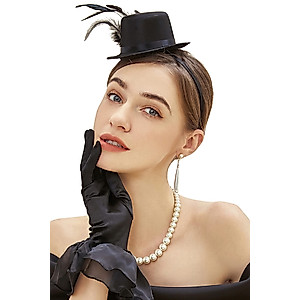 BABEYOND Mini Top Hat Fascinator Headband Feather Top Hat for Derby Tea Party Black