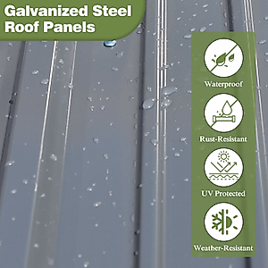 MUPATER 12 ft x 9 ft Outdoor Wood Shed with Metal Roof, Lean-to Storage shed Garden Furniture Tools with Lockable Door and Vents for Garden, Patio