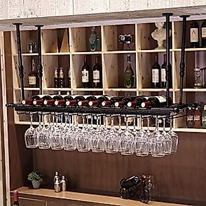 Wrought Iron Hanging Cup Holder Wine Glass Rack Bar Counter Upside Down Personality J1111, PIBM, Black, 120 * 30cm