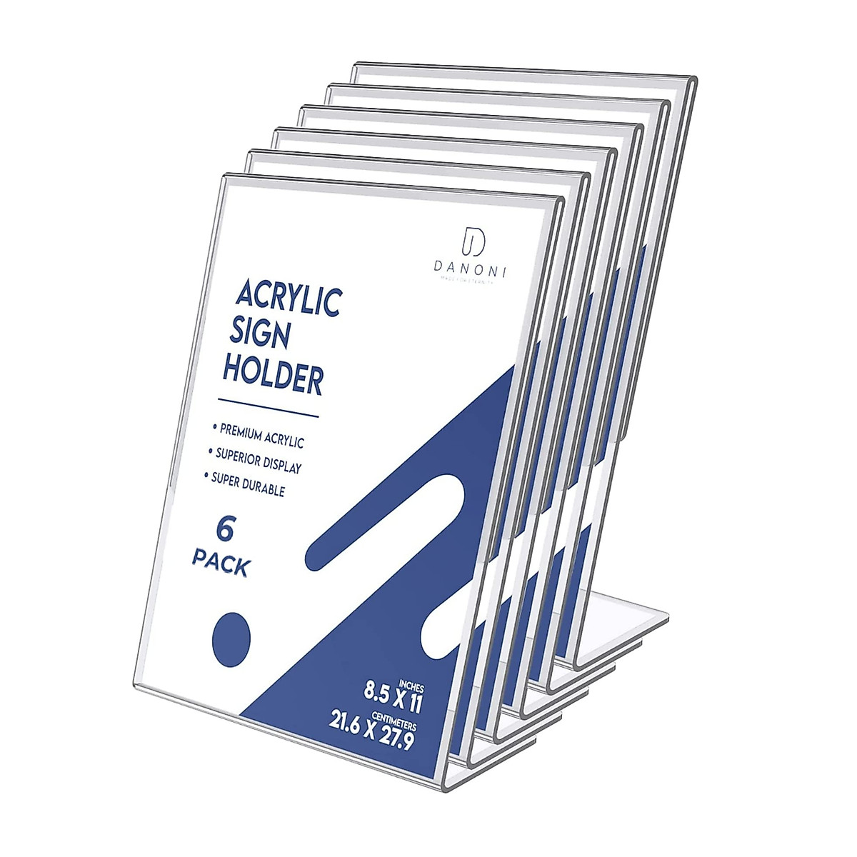 Danoni Clear Acrylic Sign Holder - 6Pack 8.5x11'' Flyer Document Brochure Display Holder with Vertical Slant Back for Office Desktop - Plastic Menu Stands Plastic Paper Holders for Restaurant Tabletop
