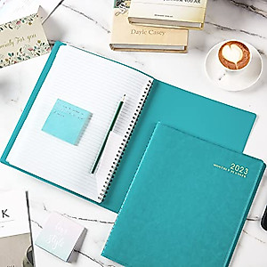 2023 Monthly Planner/Calendar - Monthly Planner from January 2023 - December 2023, Leather Calendar Planners with Tabs, Twin-Wire Binding and Double Side Clear Inner Pocket, 9" x 11", Plain/Blank Writing Blocks
