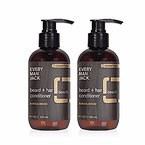 Every Man Jack Beard + Hair Conditioner - Subtle Sandalwood Fragrance - Conditions, Softens, and Strengthens Your Beard - Naturally Derived with Shea Butter and Cocoa Butter - 6.7-ounce Twin Pack