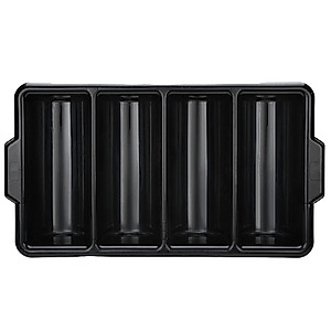 RW Clean 21.9 x 14.2 x 3.5 Inch Silverware Organizer, 1 Crack-Resistant Cutlery Tray - 4 Compartments, Built-In Handles, Black Plastic Utensils Drawer Holder, Wrap-Resistant, For Kitchen Organization