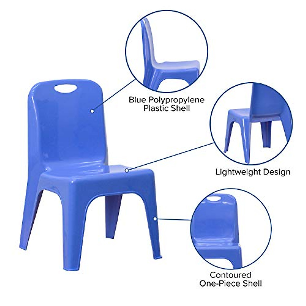 EMMA + OLIVER 4 Pack Blue Plastic Stack School Chair with Carrying Handle and 11" Seat Height