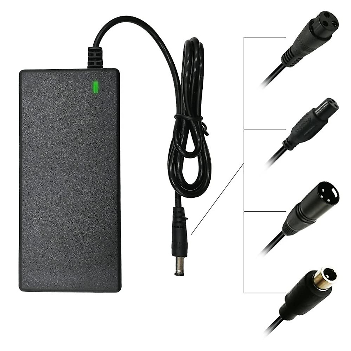 29.4V 2A Charger 5 Plugs for 24V 25.2V 25.6V Scooter Lithium Battery, Pack DC 5.5 * 2.1 with 8mm 3 Prong/ 12mm 3 Prong/ 8mm RCA/ 3-Pin Male XLR Connector