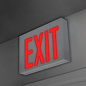 LFI Lights | NYC Approved Red Exit Sign | White Steel Housing | All LED | 8" Lettering | Hardwired with Battery Backup | UL Listed | NYCS-R