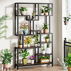 Tribesigns 7 Tier Bookshelf, 70.9" Industrial Bookcase Etagere Bookshelves, Wood Tall Book Shelves Open Display Storage Shelf for Living Room, Home Office, Rustic Brown