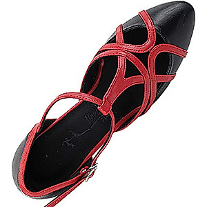 Women's Ballroom Dance Shoes Salsa Latin Practice Shoes Black Leather & Red Trim Sera3541EB Comfortable - Very Fine 2.2" Heel 8 M US [Bundle of 5]