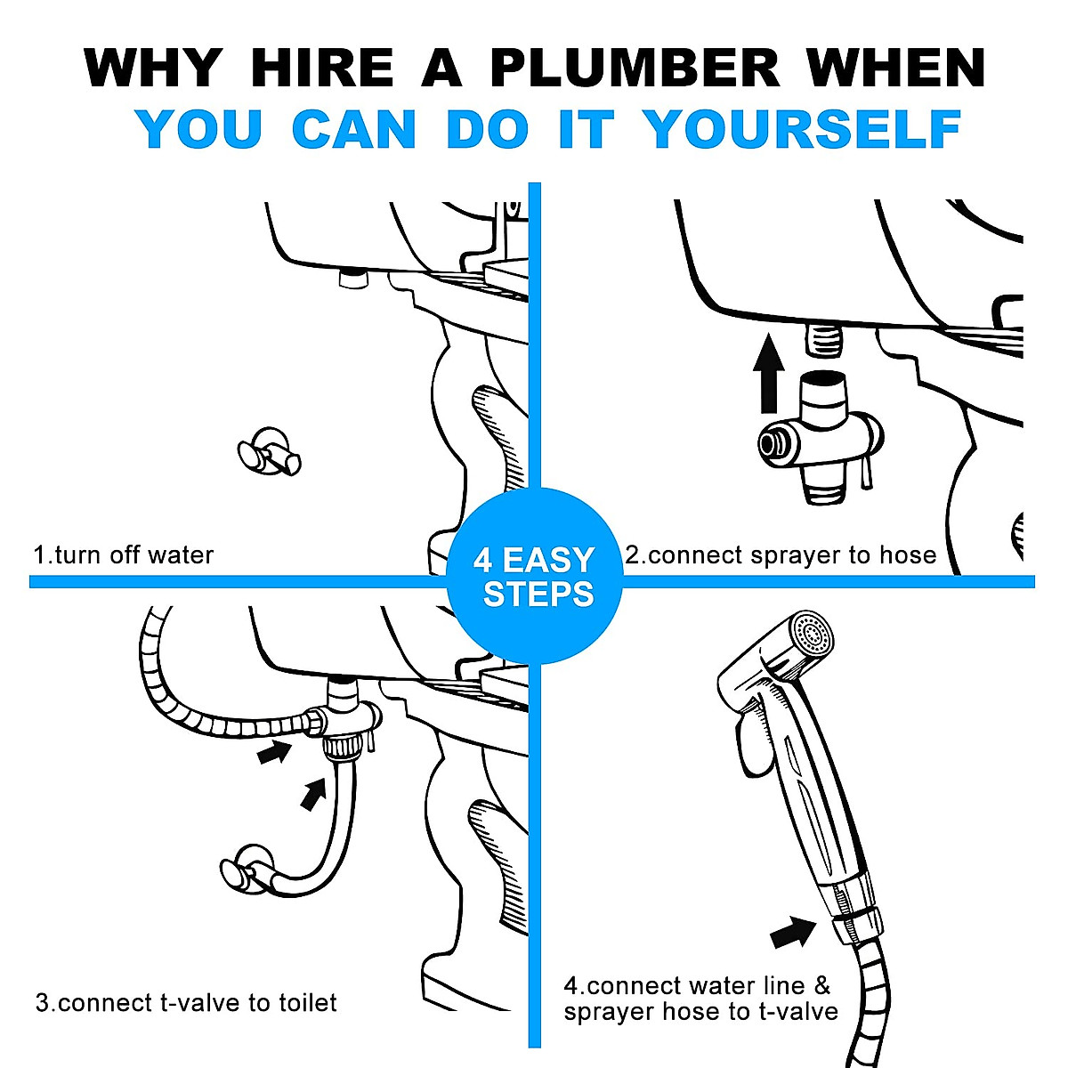 Handheld Bidet Sprayer for Toilet, Stainless Steel Metal Made Baby Cloth Diaper Spraying Kit, Bathroom Toilet Bidet Attachment Set for Bathing Pets and Feminine Hygiene, Matte Black