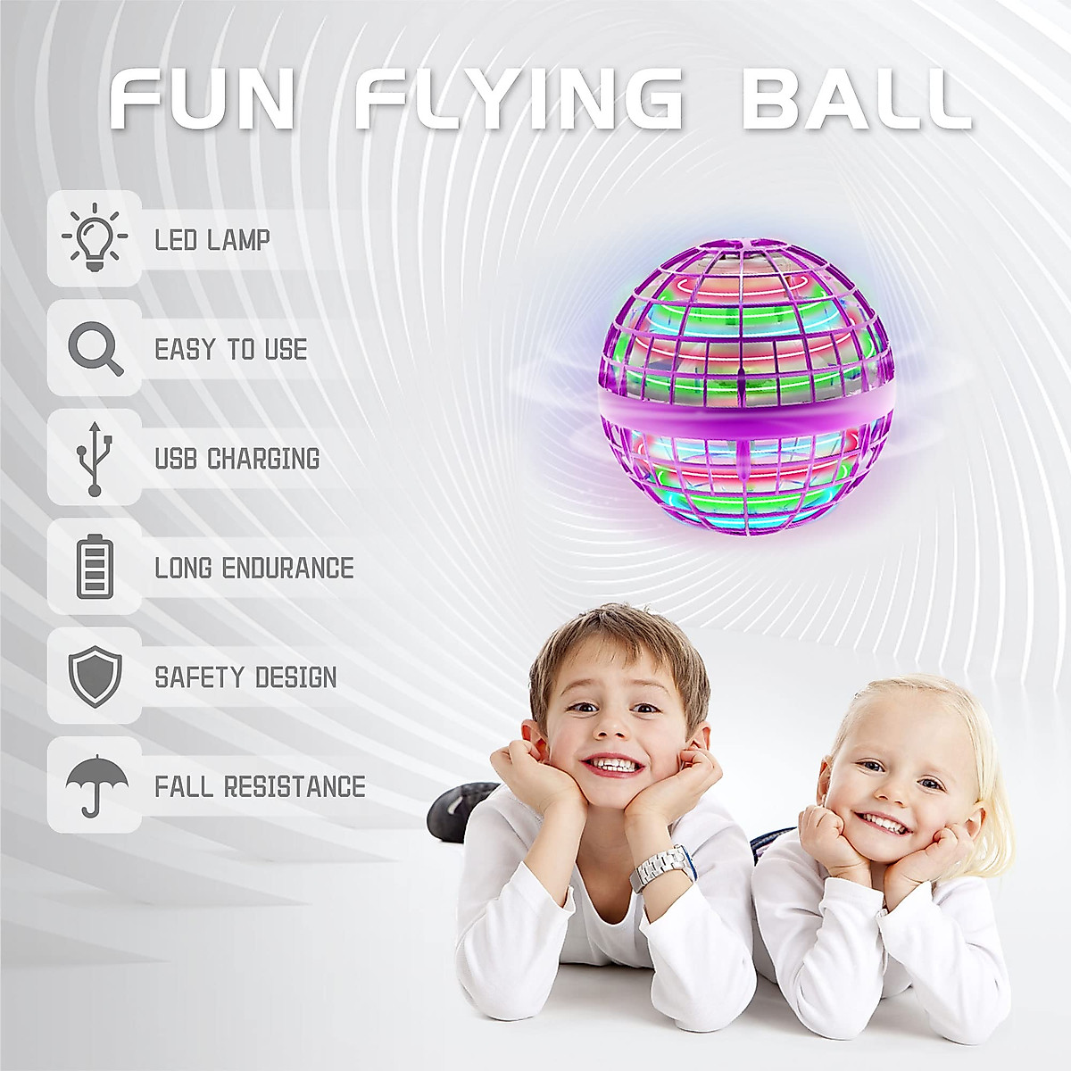 Flying Ball Toy Globe 360°Rotating Hand Controlled Flying Orb Ball Toys Magic Led Lights Controller Mini Drone Flying Toy Boomerang Fly Spinners for Kids Adults Indoor Outdoor (Purple)