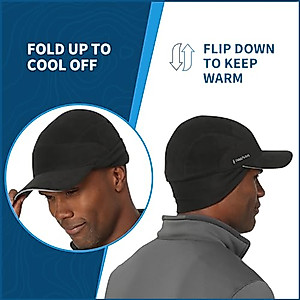 TrailHeads Men's Fleece Hat Baseball Cap - Drop Down Ear Warmer Flaps - Winter Caps for Men for Running, Golf, Hunting Black
