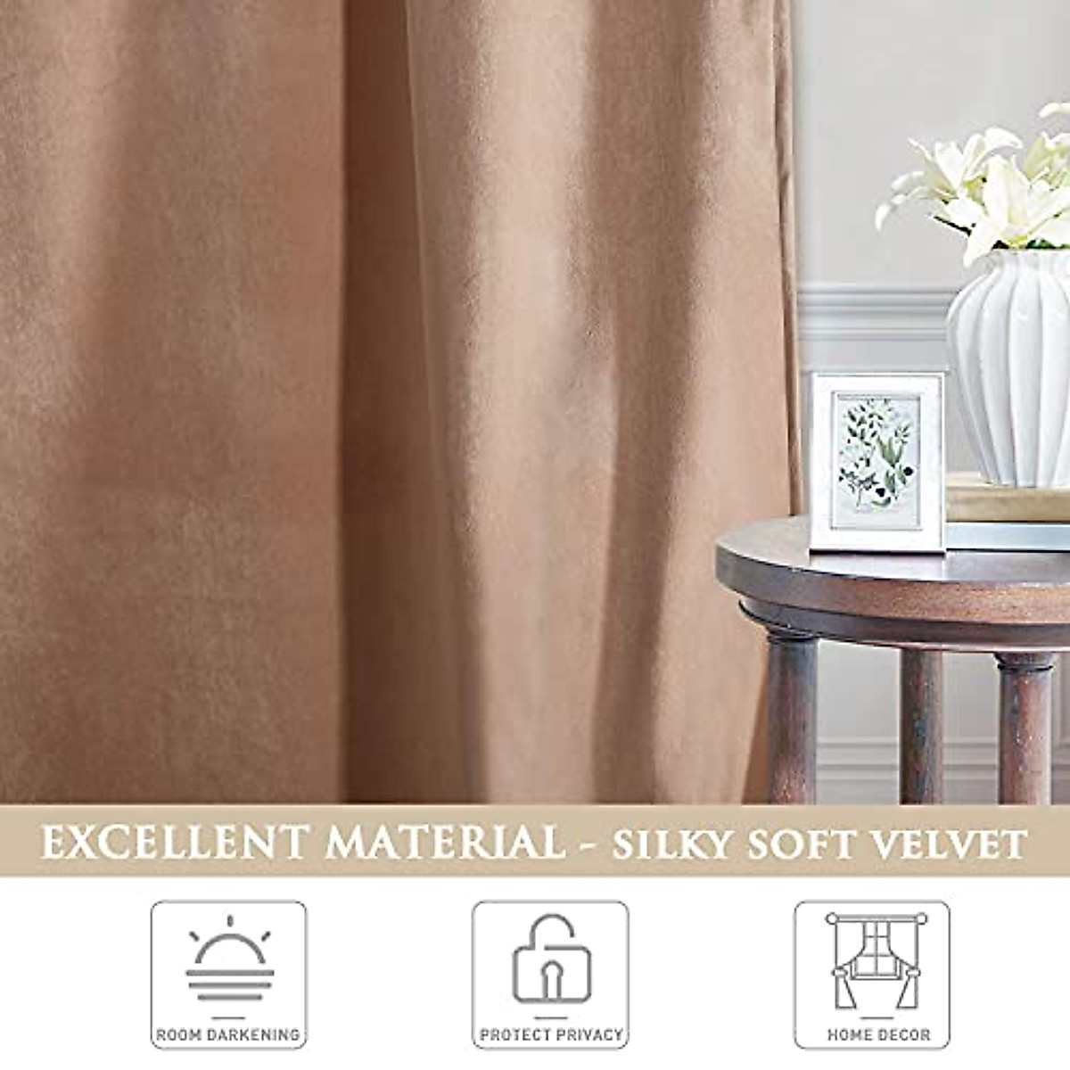 StangH Nursery Sunlight Blush Velvet Curtains - Elegant Interior Decoration Large Window Blackout Velvet Drapes for Living Room, 52 x 96 Inches Long, Blush Beige, 2 Pcs