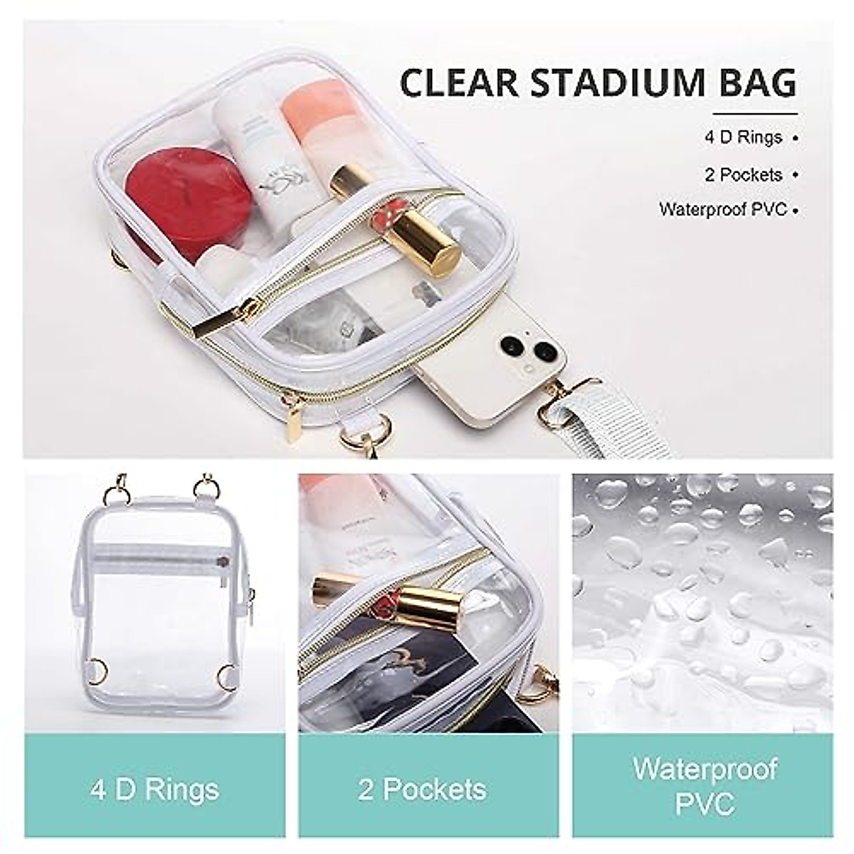 Bunnychill Clear Bag Stadium Approved, Women Clear Crossbody Purse Bag, Clear Stadium Bags for Sporting Events, Concerts