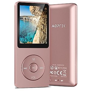 AGPTEK A02S 16GB MP3 Player, 70 Hours Playback Lossless Sound Music Player, Supports up to 128GB, Rose Gold