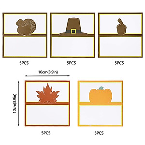 Outus 25 Pieces Thanksgiving Greeting Place Cards 4 x 2 Inch Fall Guest Seating Tent Cards Autumn Table Name Place Cards with Pumpkin Turkey Witch Hat Design for Thanksgiving Dinner Party Supplies