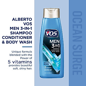 VO5 Mens 3-IN-1 Shampoo Conditioner and Body Wash - 12.5 Oz - Ocean Surge - 5 Essential Vitamins to Help Nourish and Hydrate Your Hair and Skin- Vitamin A, H, C, B5 and B3