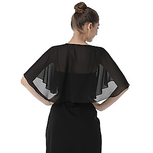 Baoqiya Chiffon Capelet Bridal Capes Soft Shawls and Wraps for Dresses Women Accessories(Black1)