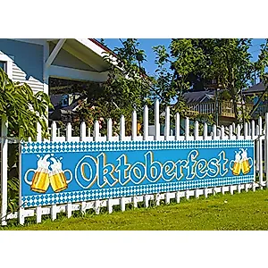 Nepnuser Oktoberfest Fence Banner for German October Fest Themed Party Decoration Blue Bavarian Flag Check Hanging Banners for Beer Party Supply