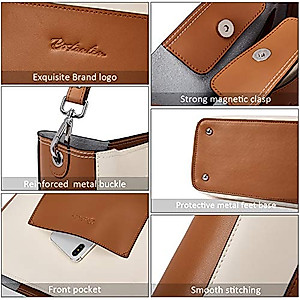 BOSTANTEN Handbags for Women Leather Designer Hobo Tote Purses Shoulder Bucket Crossbody Bags Beige with Brown