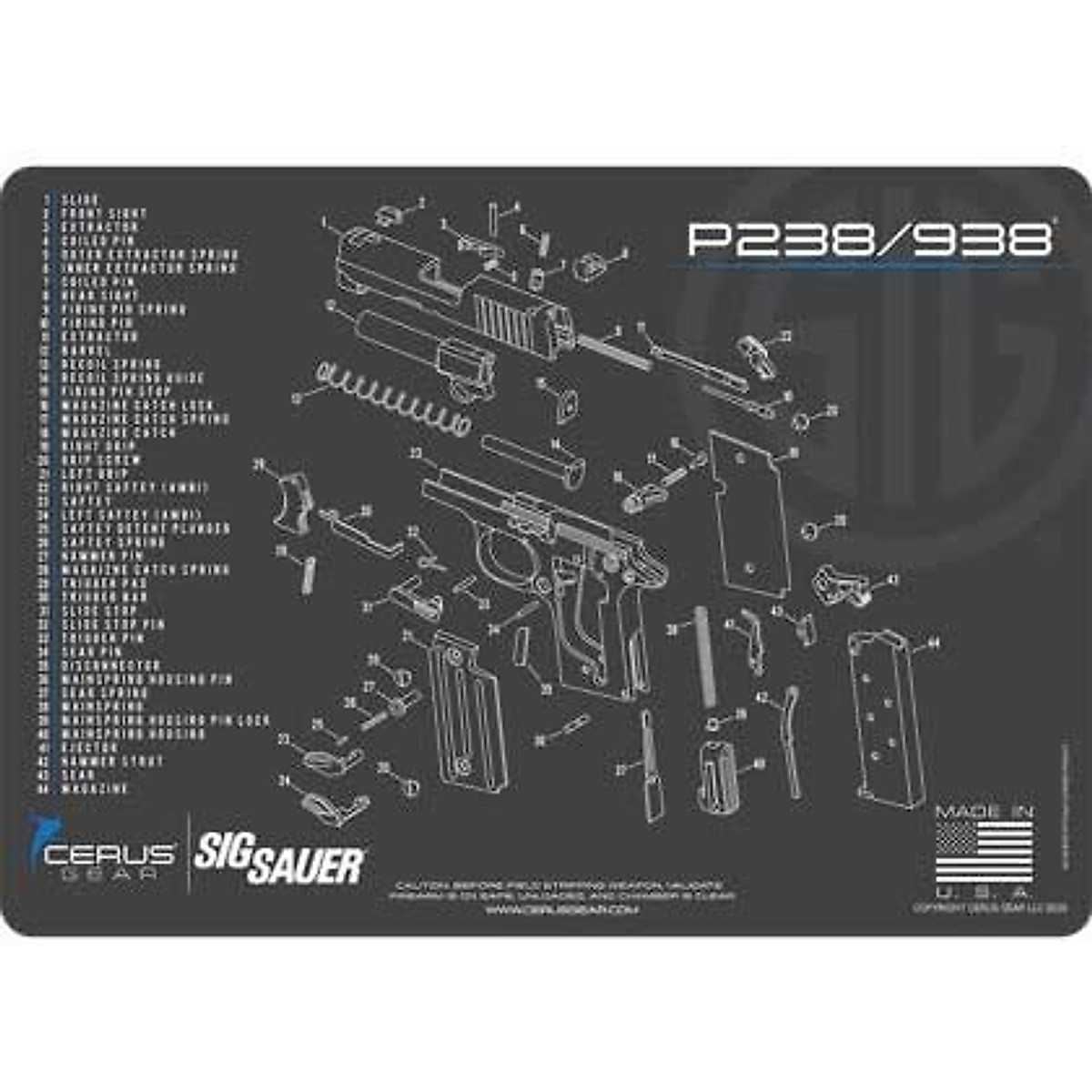 EDOG Range Warrior 27 Pc Gun Cleaning Kit - Compatible with Sig Sauer P238 - Schematic (Exploded View) Mat, Range Warrior Universal .22 9mm - .45 Kit & Tac Book Accessories Set